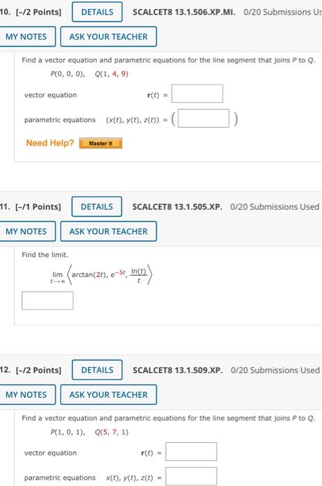 Solved [-12 Points] SCALCET8 13.1.506.XP.MI. O/20 | Chegg.com