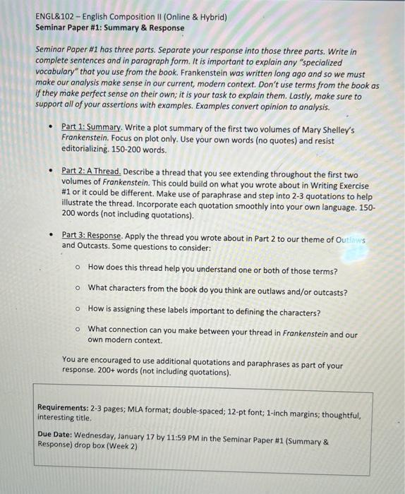 ENGL\&102 - English Composition II (Online \& Hybrid) | Chegg.com