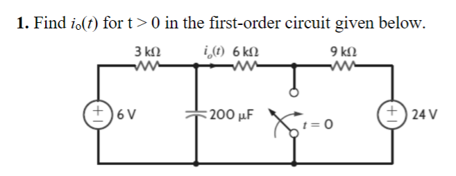 Solved Find io (t) ﻿for t > 0 ﻿in the first-order circuit | Chegg.com