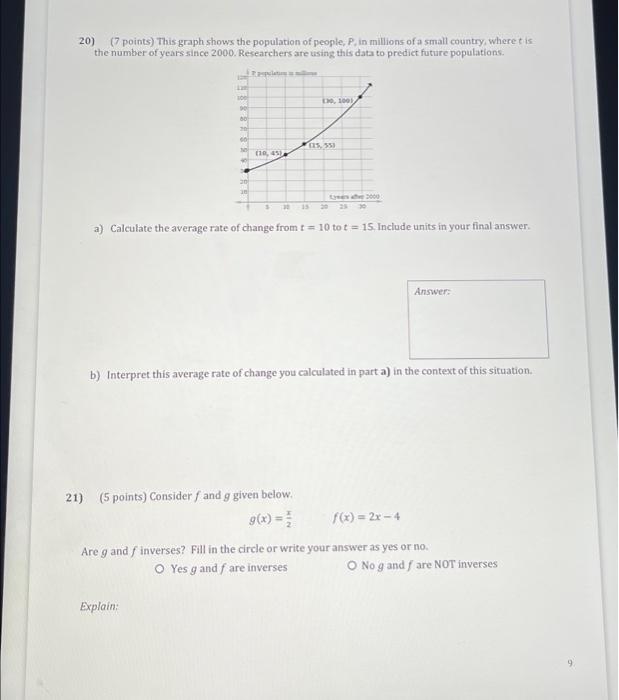 Solved 20) (7 points) This graph shows the population of | Chegg.com