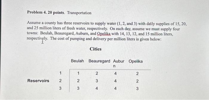 Solved Problem 4. 20 points. Transportation Assume a county | Chegg.com
