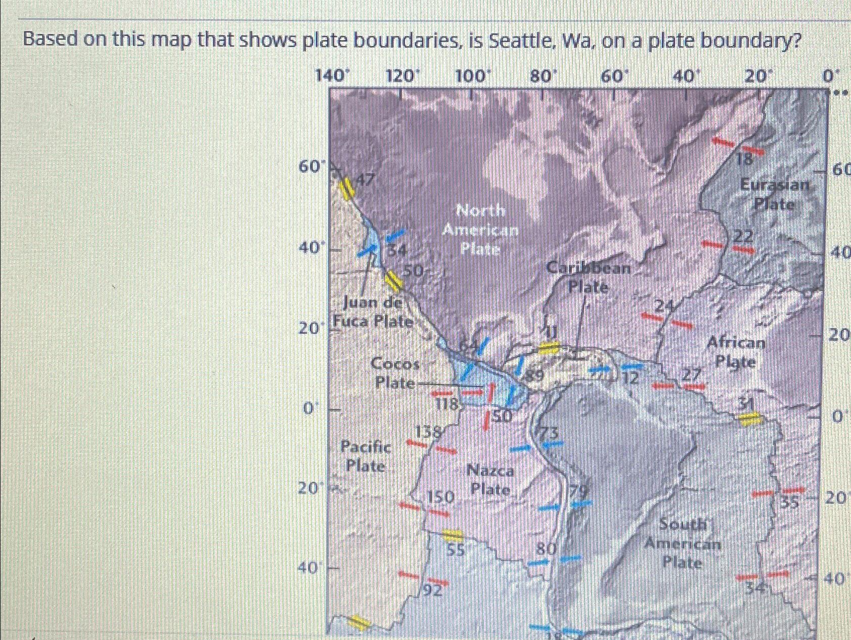Solved Based on this map that shows plate boundaries, is | Chegg.com