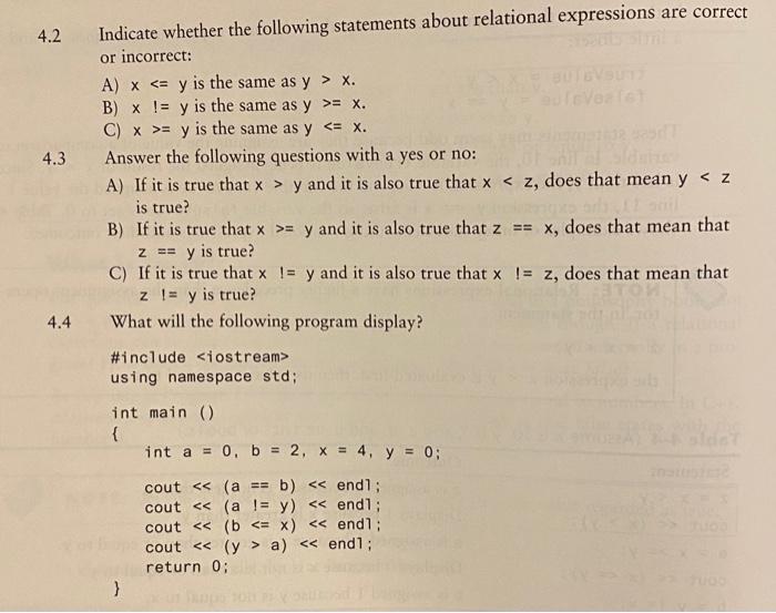 Solved 4.2 Indicate whether the following statements about | Chegg.com