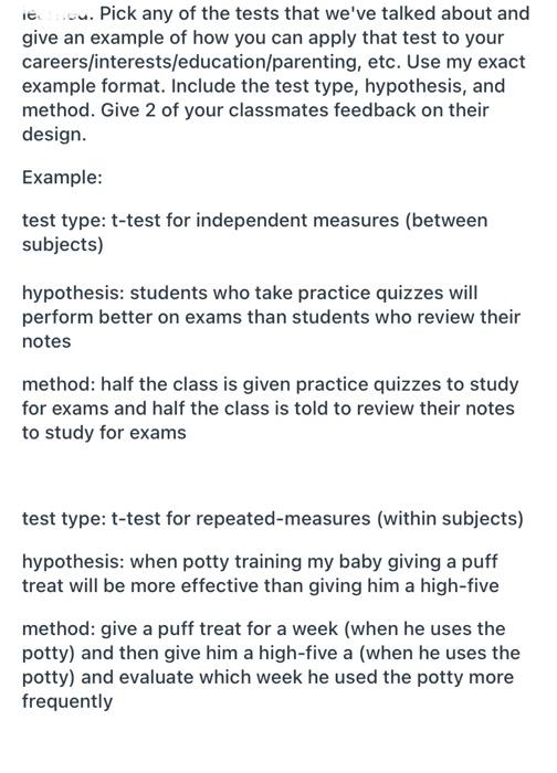 Solved Pick any of the tests that we've talked about and | Chegg.com