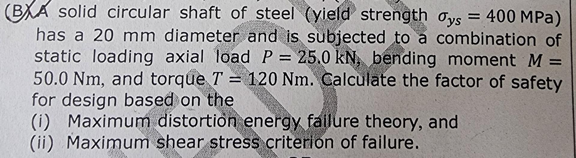 Solved (B)A solid circular shaft of steel (yield strength | Chegg.com