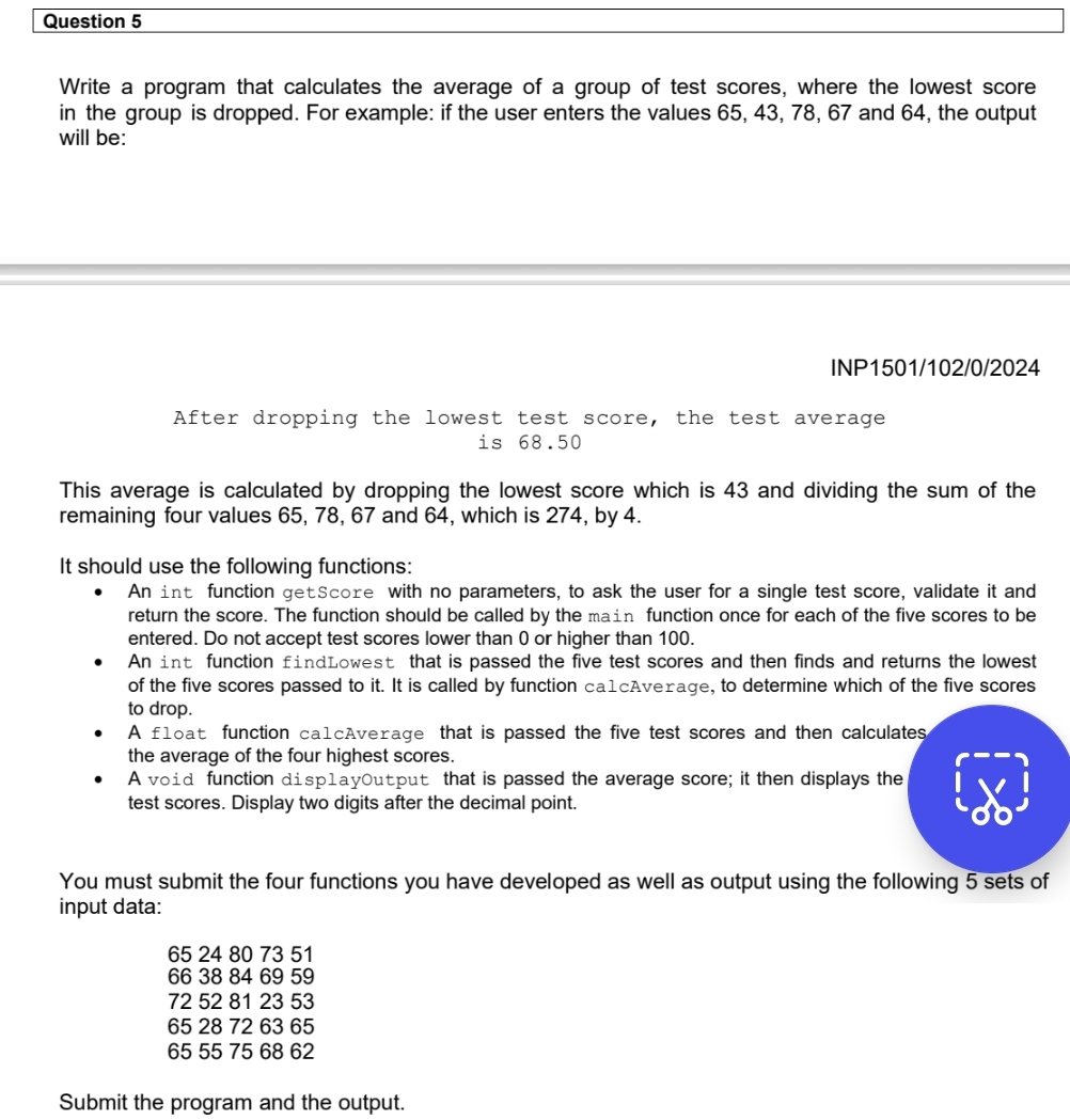 Solved Question 5 ﻿Please use C++ ﻿program Write a program | Chegg.com