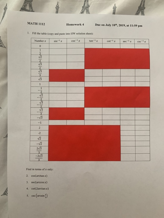 Solved MATH 1112 Homework 4 Due on July 10, 2019, at 11:59 | Chegg.com