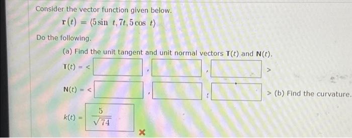 Solved Consider The Vector Function Given Below Rt 5 9015