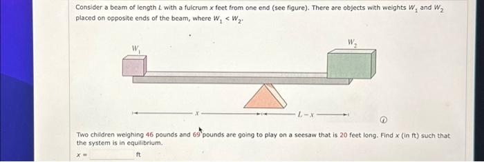 Solved Consider a beam of length L with a fulcrum x feet | Chegg.com