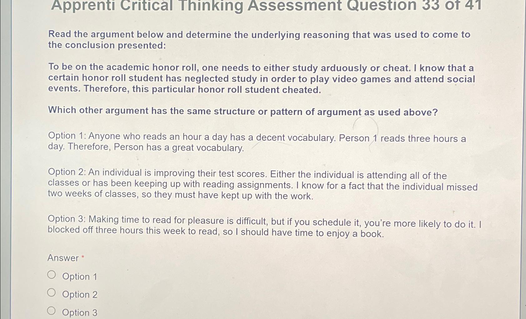 Solved Apprenti Critical Thinking Assessment Question 33 ﻿of | Chegg.com