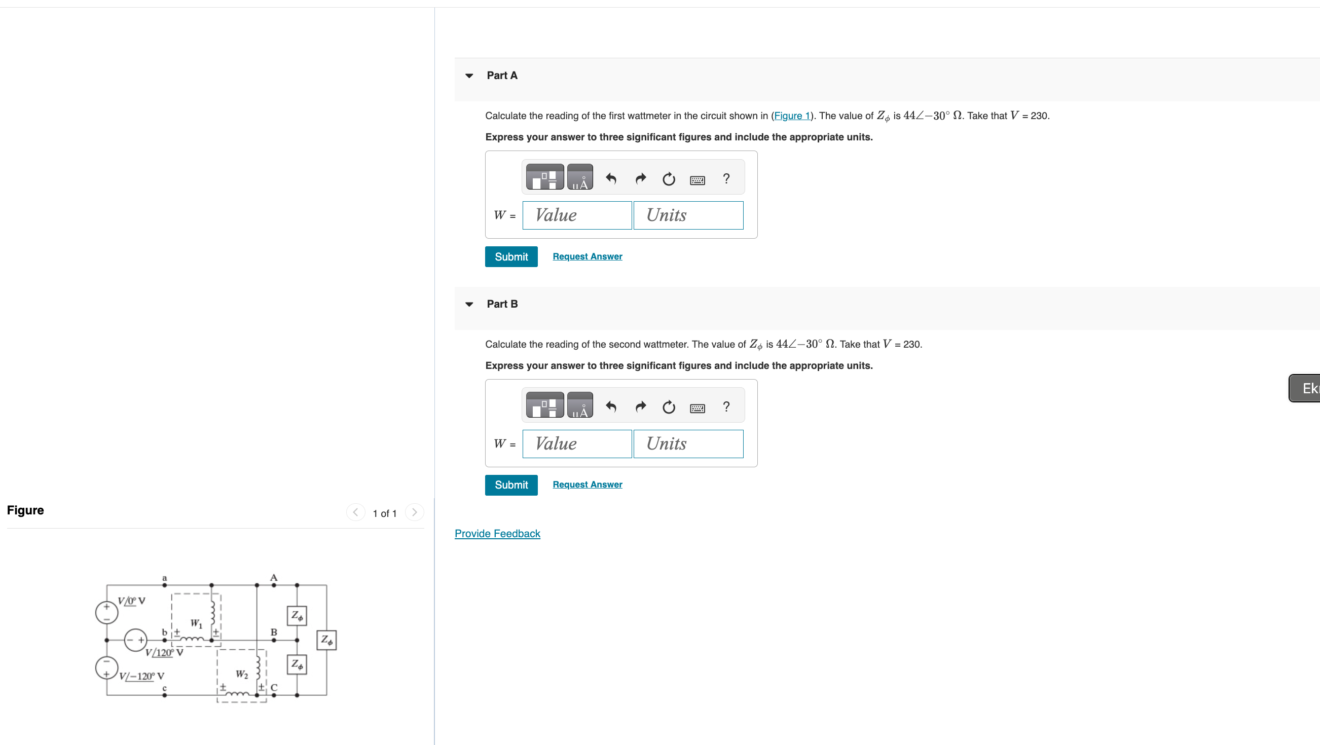 Solved Part ACalculate the reading of the first wattmeter in | Chegg.com