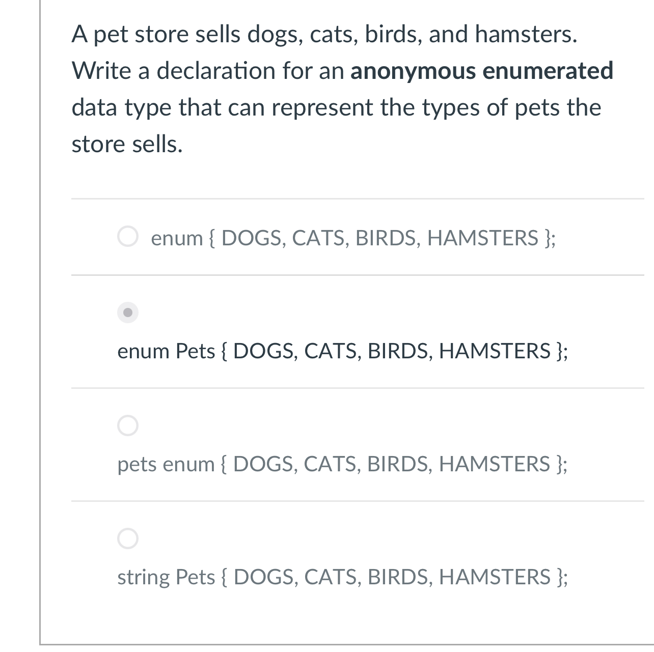 Solved A pet store sells dogs, cats, birds, and hamsters. | Chegg.com