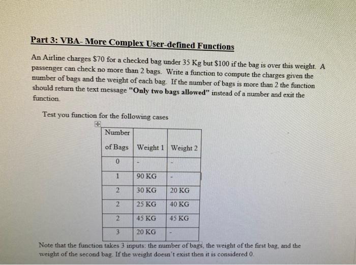 Solved a Part 3: VBA- More Complex User-defined Functions An | Chegg.com