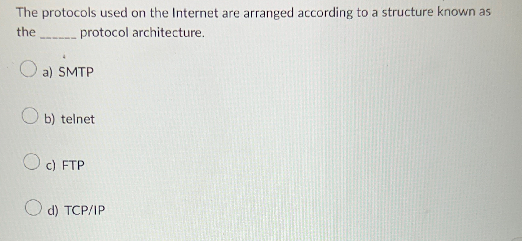 Solved The protocols used on the Internet are arranged | Chegg.com