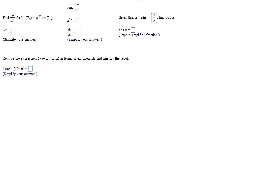 Solved Find dy/dx Find dy/dx for ln(7y) = ey sin(2x). x4y | Chegg.com