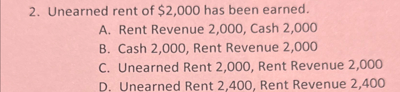 Solved Unearned rent of $2,000 ﻿has been earned.A. ﻿Rent | Chegg.com