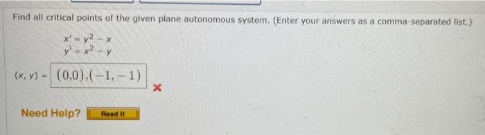 Solved Find all critical points of the given plane | Chegg.com