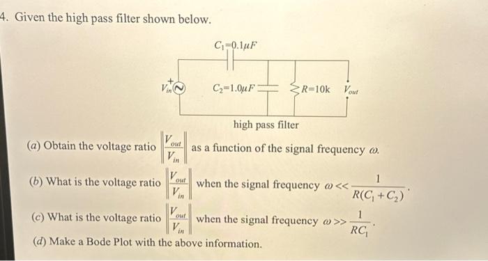 Solved 4. Given the high pass filter shown below. (a) Obtain | Chegg.com