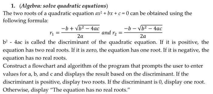 Solved 1. (Algebra: solve quadratic equations)The two roots | Chegg.com