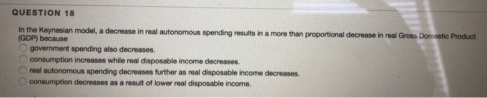 Solved QUESTION 18 DOOG In the Keynesian model, a decrease | Chegg.com