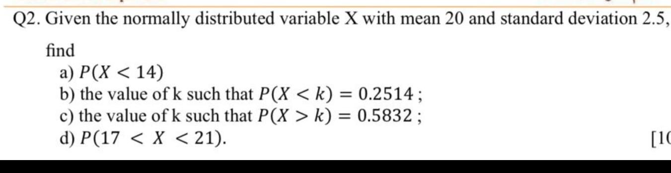 Solved Q2. ﻿Given the normally distributed variable x ﻿with | Chegg.com