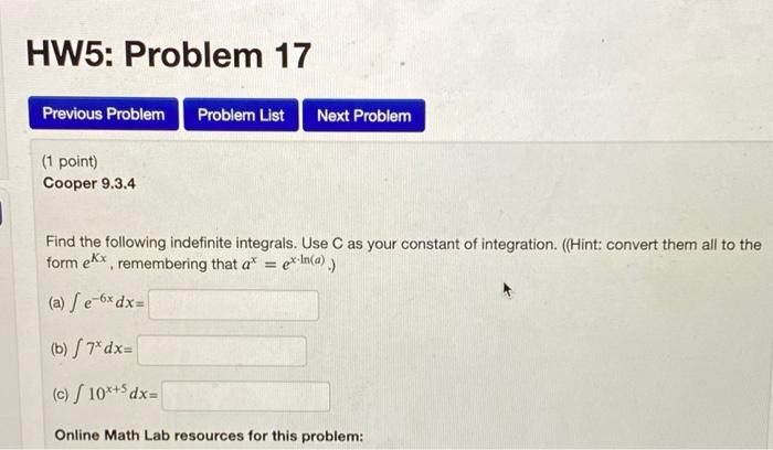 Solved HW5: Problem 17 Previous Problem Problem List Next | Chegg.com