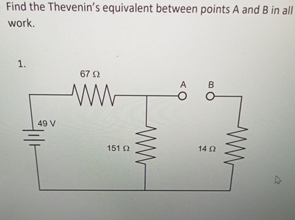 Find the Thevenin's equivalent between points A and B | Chegg.com