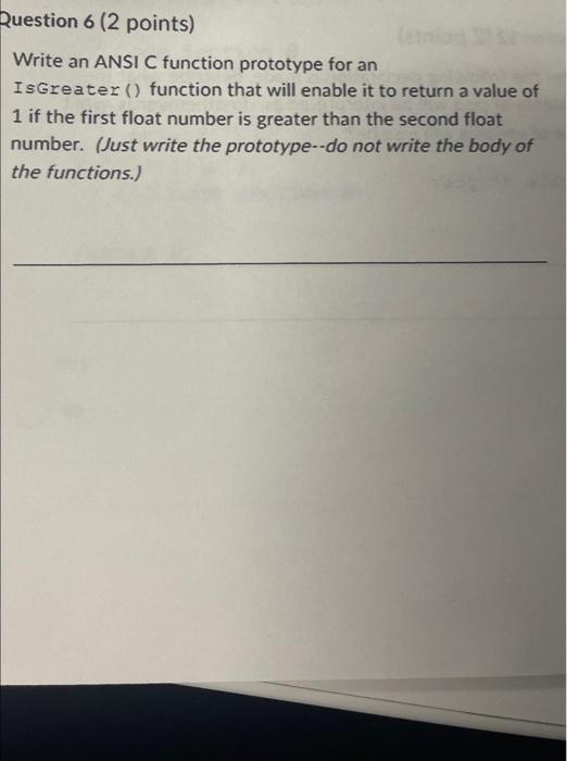 Solved Question 6 2 Points Write An Ansi C Function