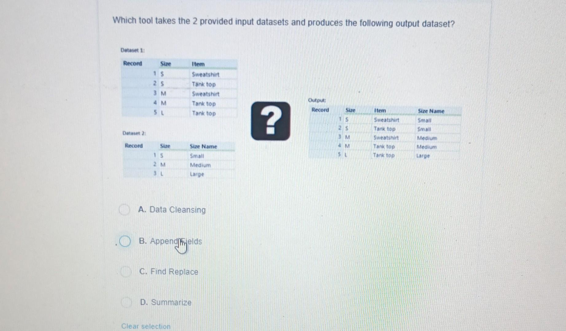 Solved Which Tool Takes The 2 Provided Input Datasets And