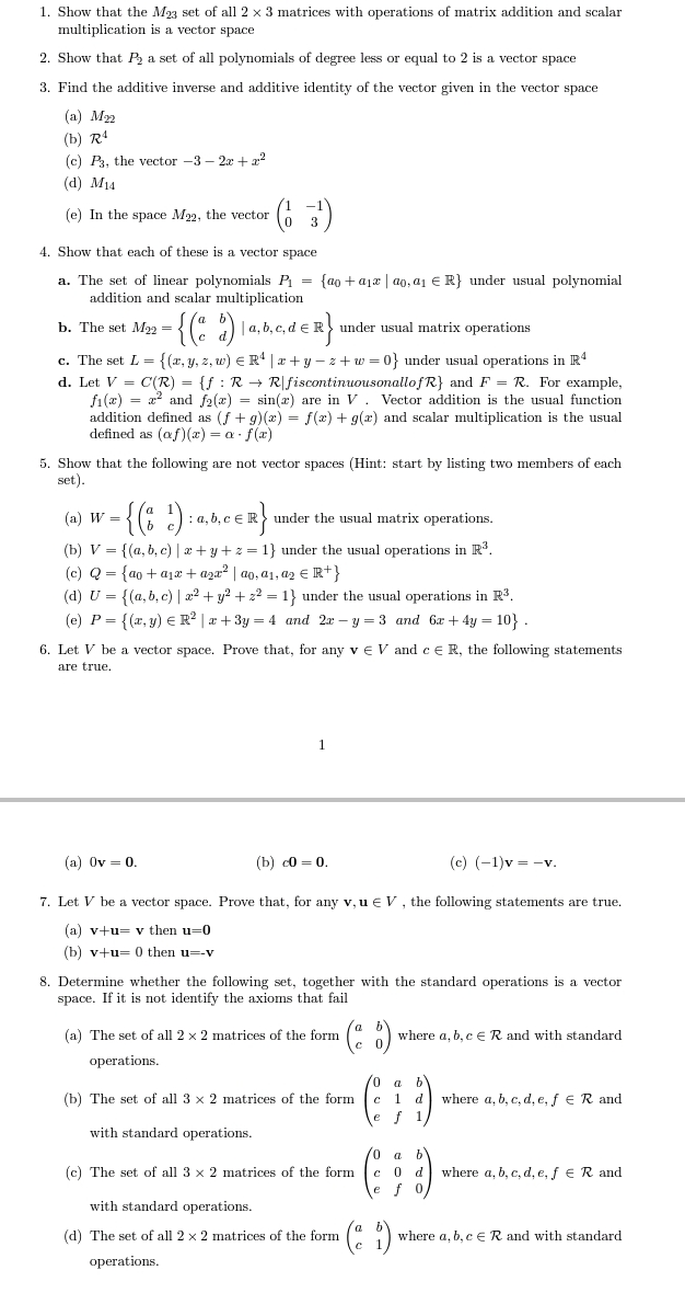 Show that the M23 ﻿set of all 2×3 ﻿matrices with | Chegg.com