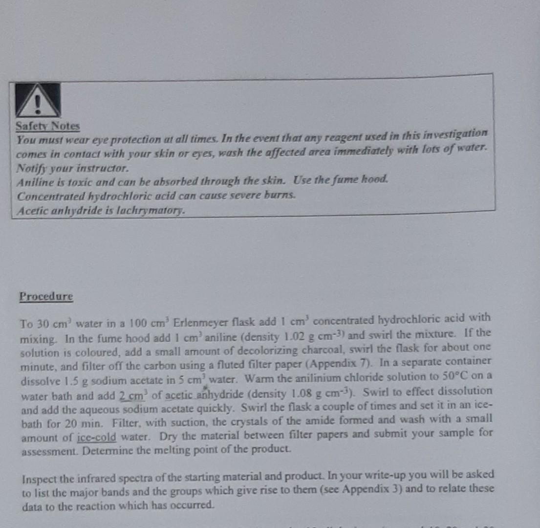 Solved Experiments The Preparation of Acetanilide from | Chegg.com