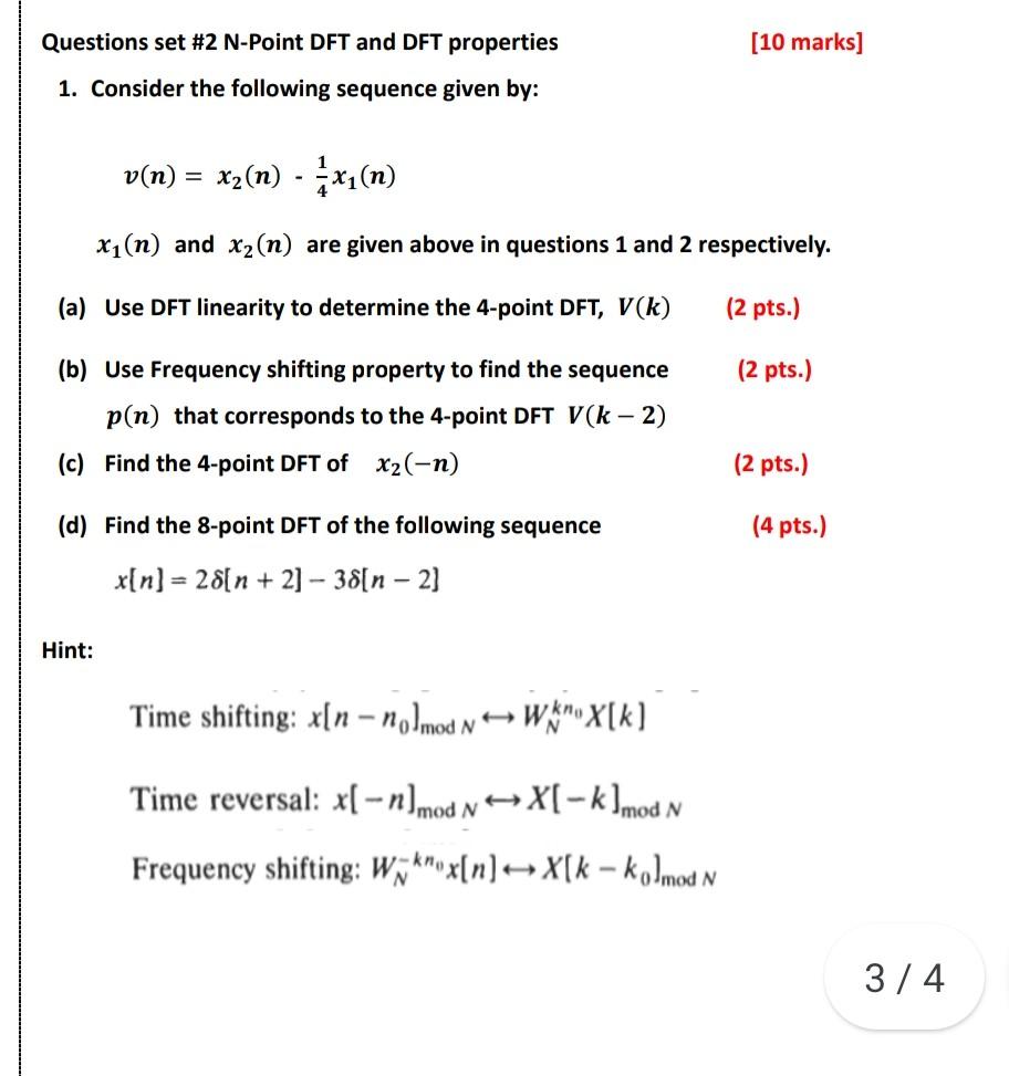 [10 marks] Questions set #2 N-Point DFT and DFT | Chegg.com