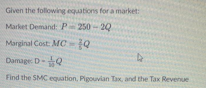 Solved Given the following equations for a market: Market | Chegg.com