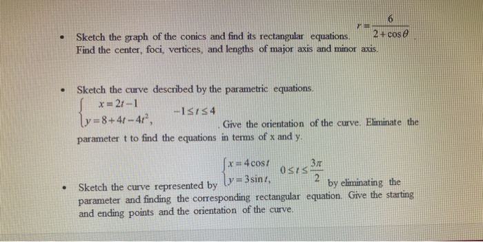 Solved Sketch the graph of the conics and find its | Chegg.com