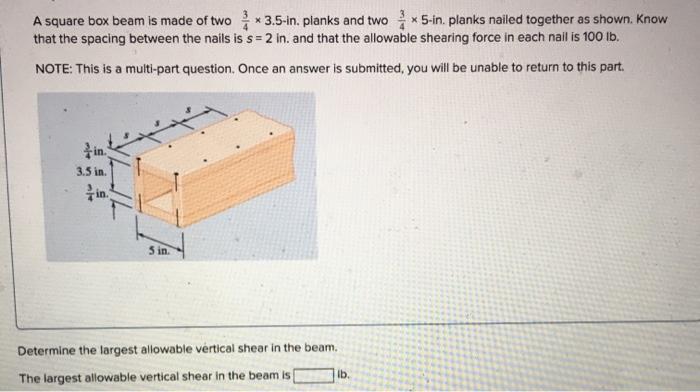 Solved A square box beam is made of two * 3.5-in. planks and | Chegg.com