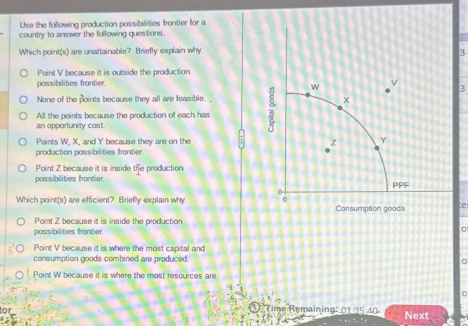 Solved Use the following production possibilities frontier | Chegg.com
