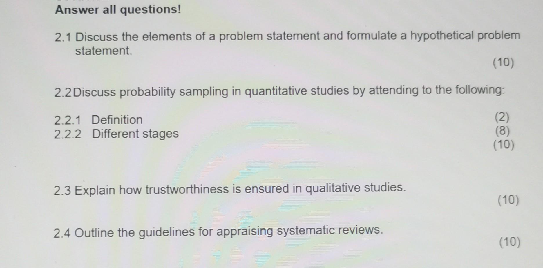 Solved 2.1 Discuss the elements of a problem statement and | Chegg.com