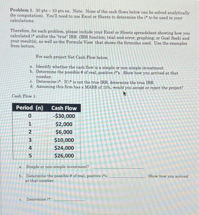 Solved Problem 1. 30pts−10pts ea. Note: None of the cash | Chegg.com Solved Problem 1. 30pts−10pts ea. Note: None of the cash | Chegg.com