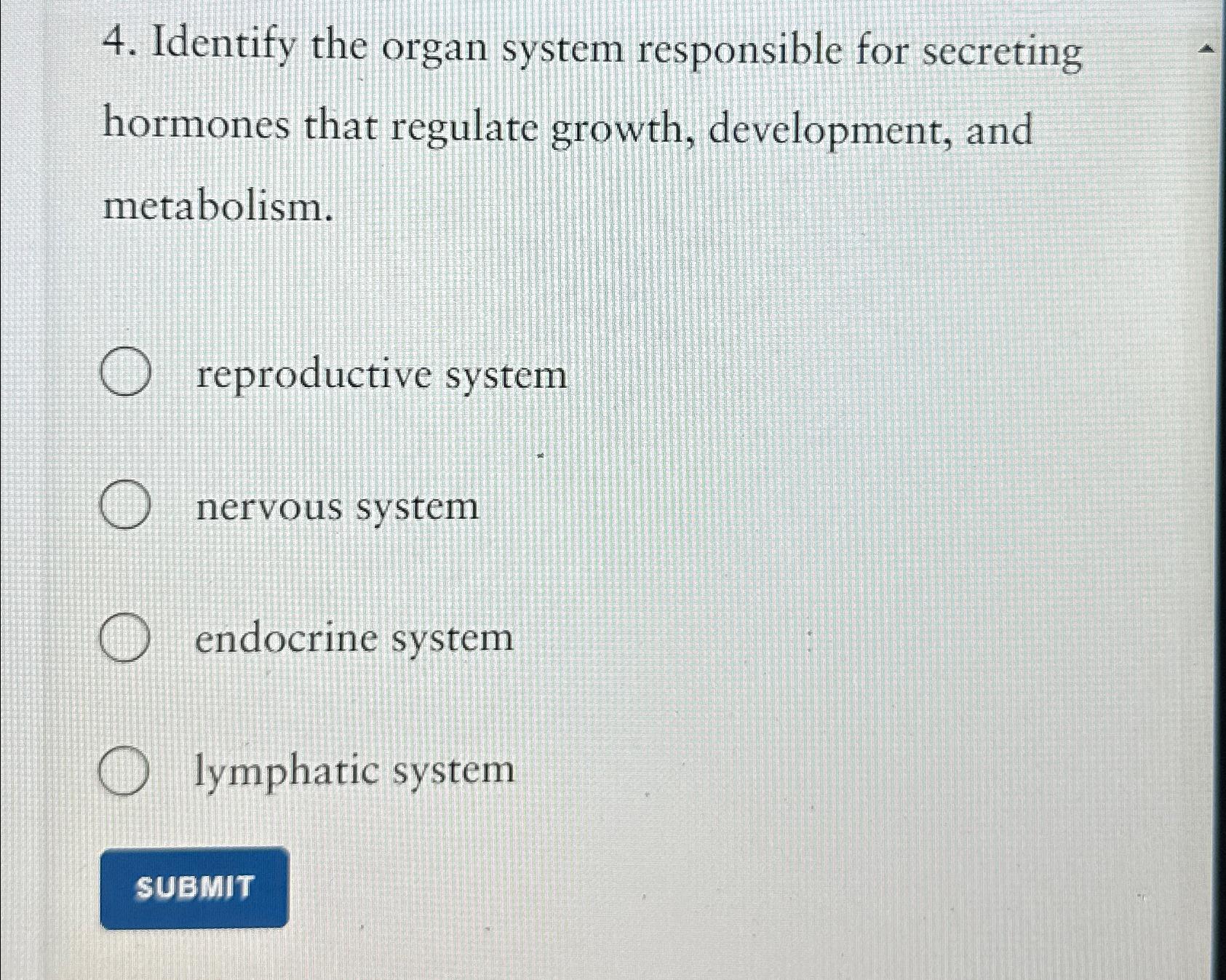 Solved Identify the organ system responsible for secreting | Chegg.com