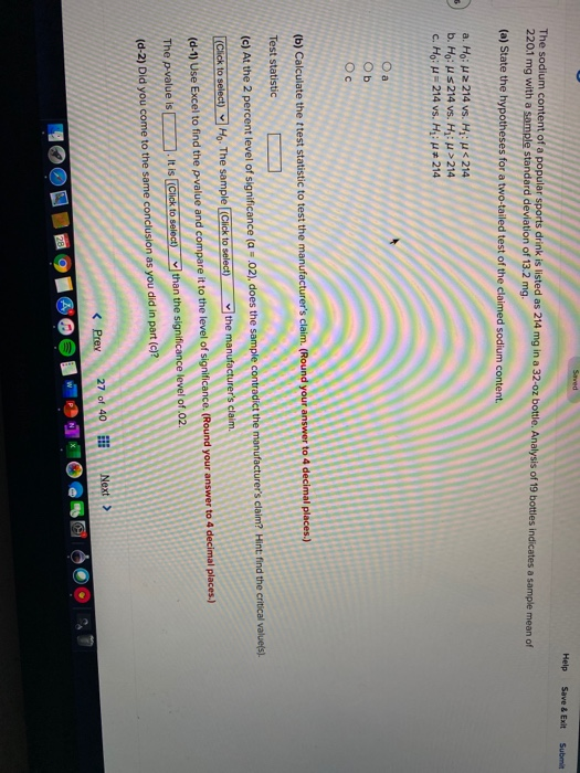 Solved Saved Help Save & Exit Submit The sodium content of a | Chegg.com