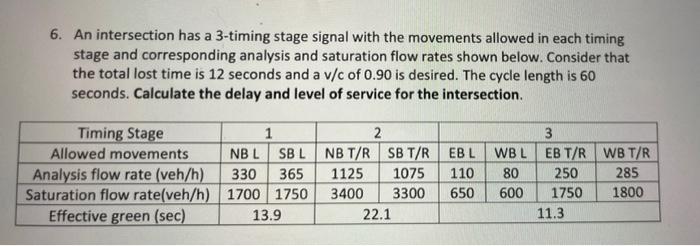 Solved 6. An intersection has a 3-timing stage signal with | Chegg.com
