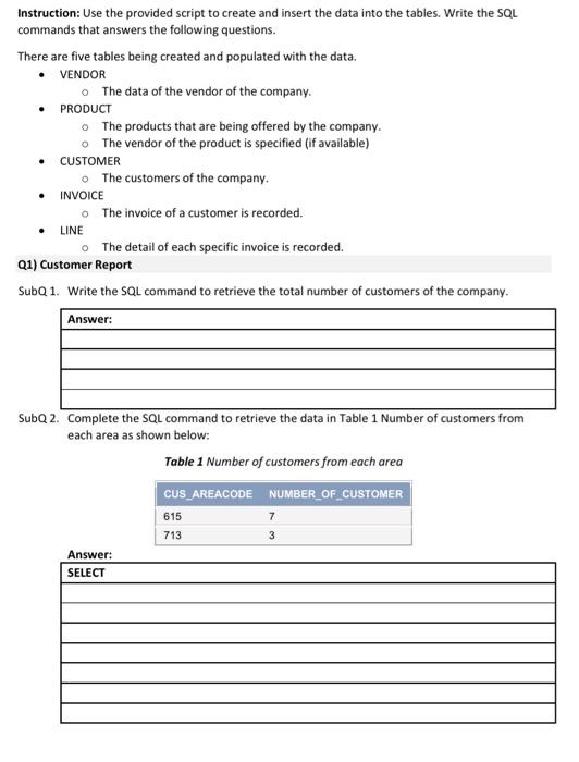 CREATE TABLE VENDOR ( V_CODE INTEGER NOT | Chegg.com