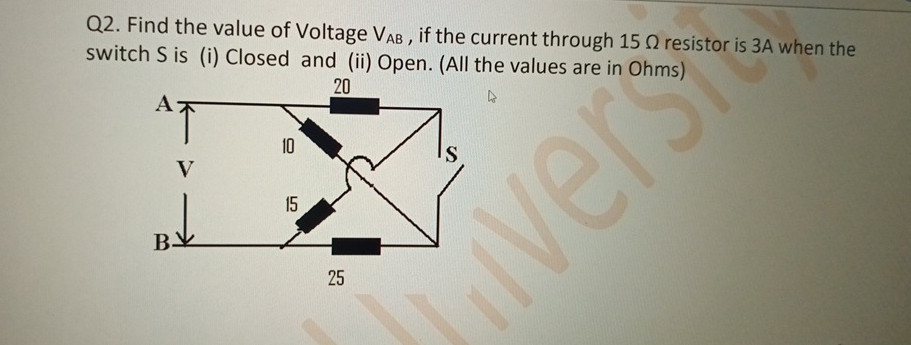 Solved Q2. ﻿Find the value of Voltage VAB, ﻿if the current | Chegg.com