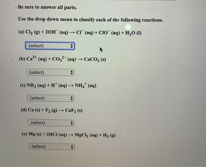 Be sure to answer all parts. Use the drop down menu | Chegg.com