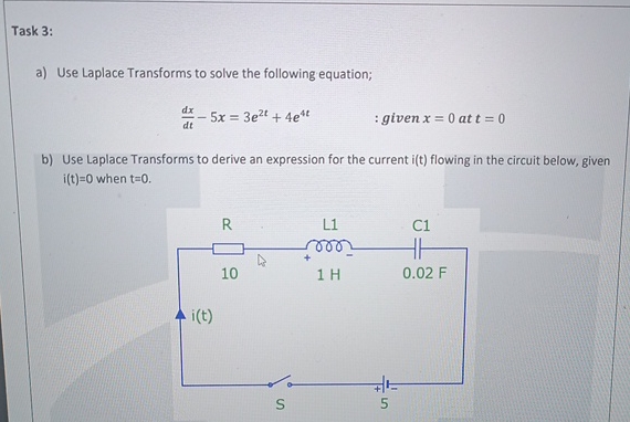 Solved Task 3:a) ﻿Use Laplace Transforms to solve the | Chegg.com