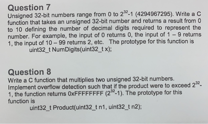 Solved Question 7 Unsigned 32-bit numbers range from 0 to | Chegg.com