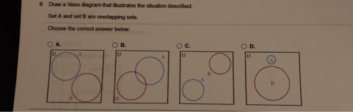 Solved 8. Draw a Venn diagram that illustrates the situation | Chegg.com
