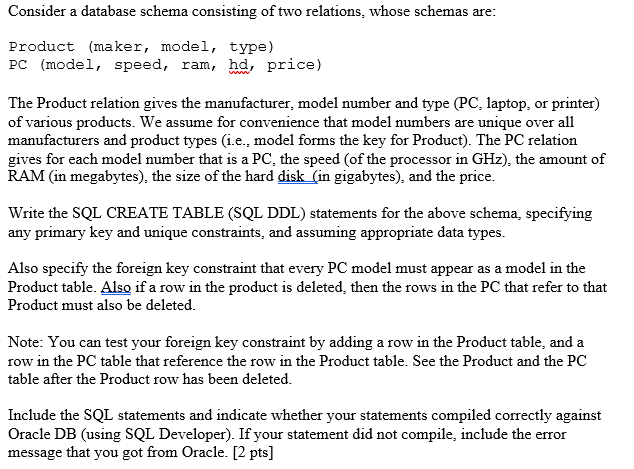 Consider a database schema consisting of two | Chegg.com