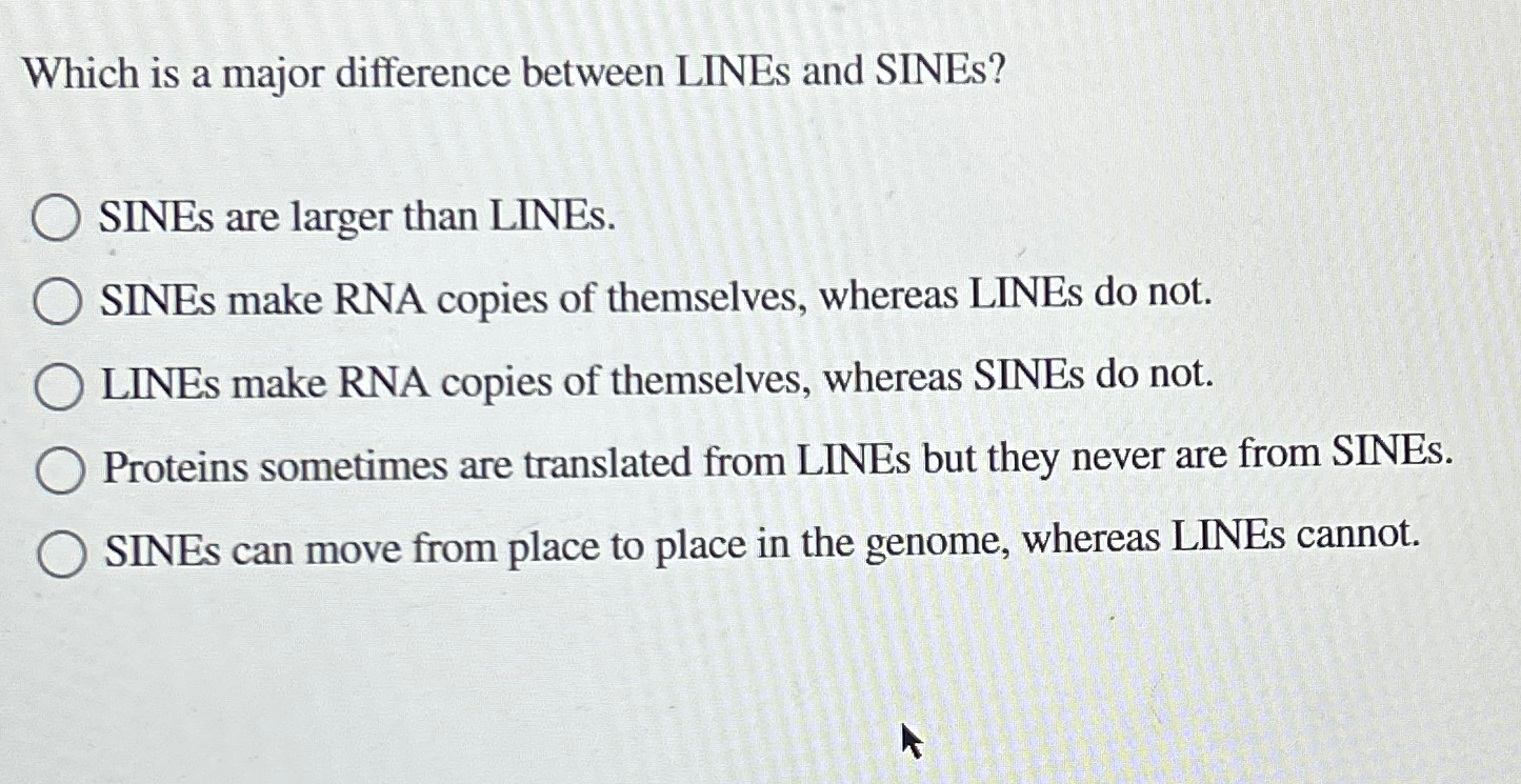 Solved Which is a major difference between LINEs and | Chegg.com