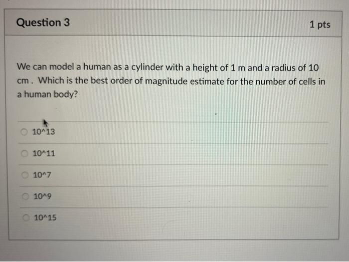 Solved Question 3 1 pts We can model a human as a cylinder | Chegg.com